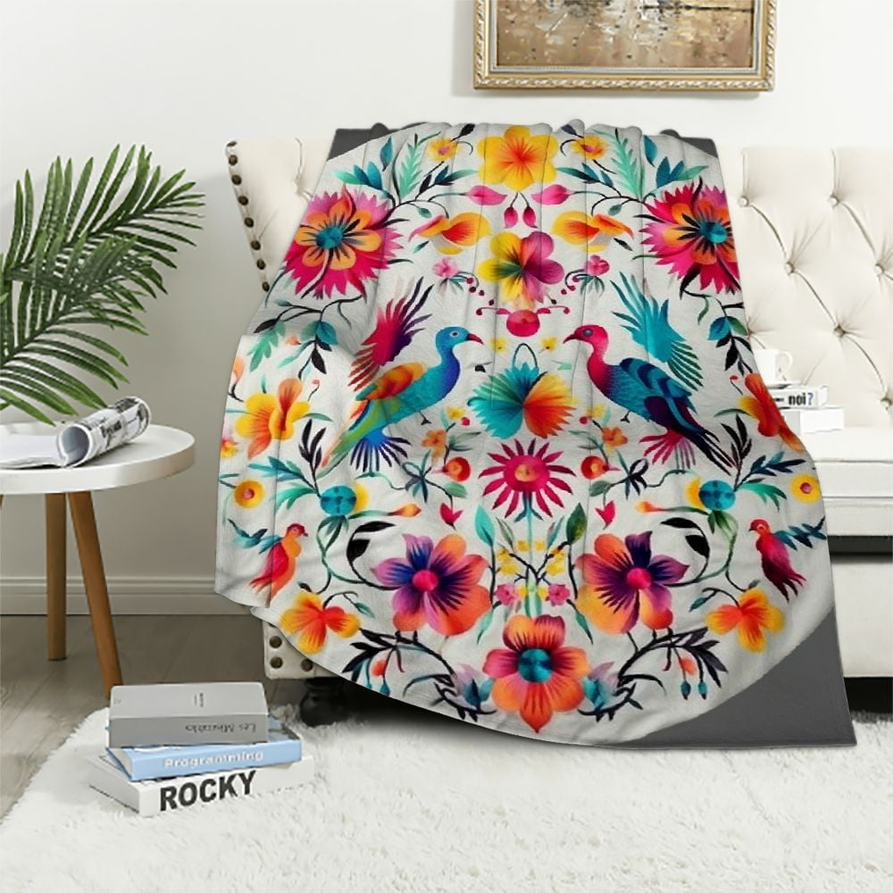 ONETECH Throw Blanket Orange Nature Folk Mexican Otomi Pattern Red ...