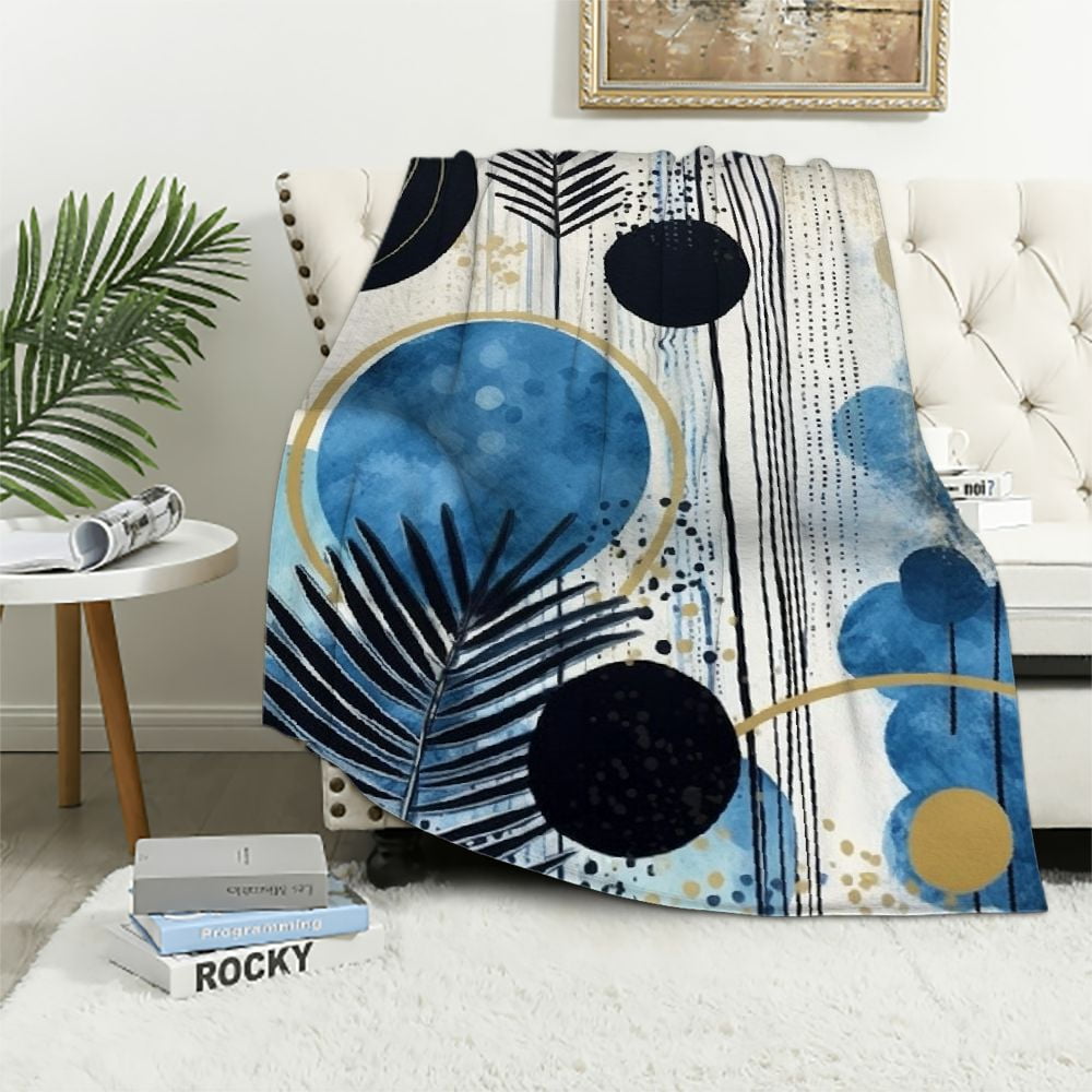 ONETECH Throw Blanket Soft for Couch, Navy Blue Abstract Art Tropical ...