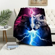 Super Soft Plush Fleece Throw - Eclipse Wolves Design, Machine Washable ...