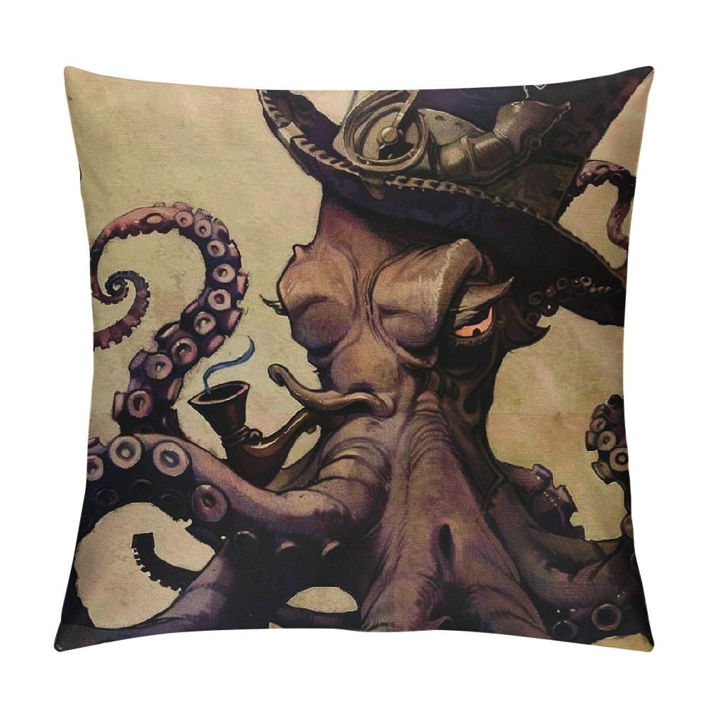 ONETECH Throw Pillow Cover Gothic Octopus Vintage Artwork Funny Hat ...