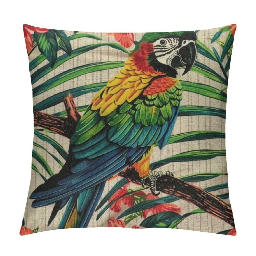 ONETECH Throw Pillow Cover Parrot Bird Floral Exotic Tropical Plants ...