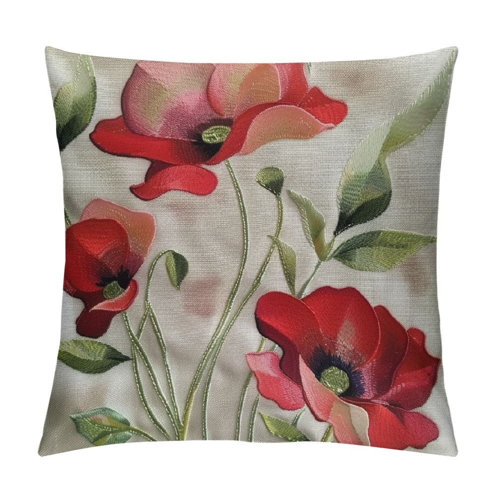 FUMJ Throw Pillow Cover Red Poppy Flowers Watercolor Floral Charming ...