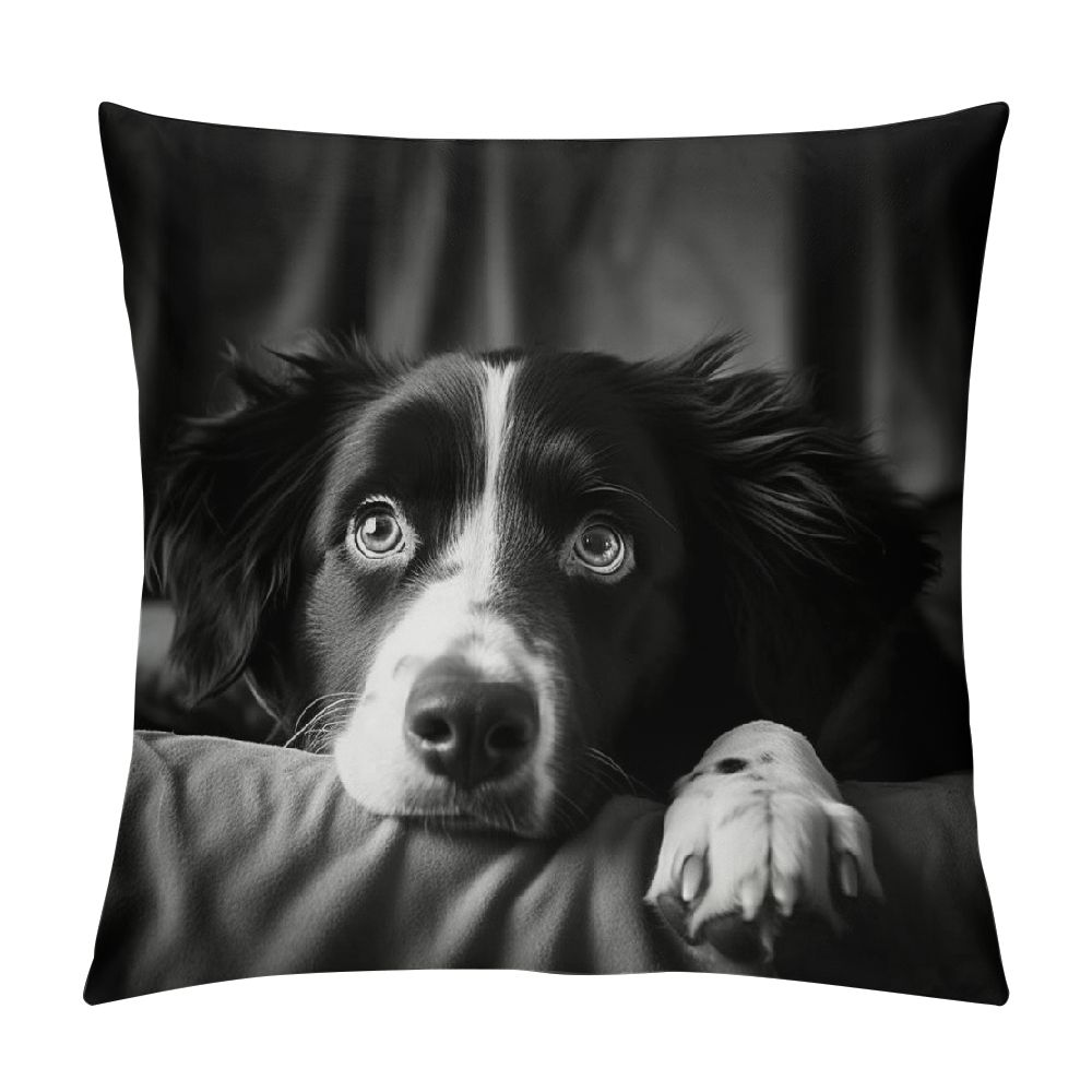 ONETECH Throw Pillow Cover Square Case Intense Dog Emotion Down Black ...
