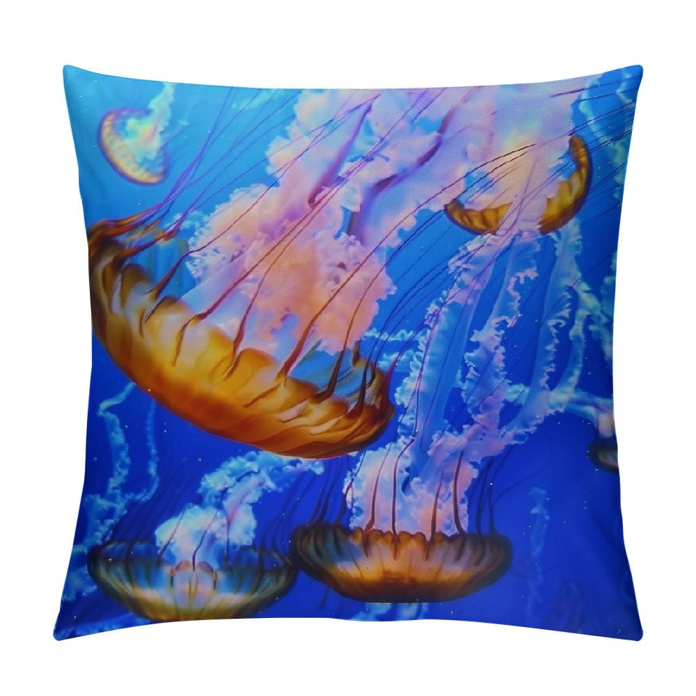 ONETECH Throw Pillow Covers Orange Jellyfish Fish Jelly Marine Ocean ...