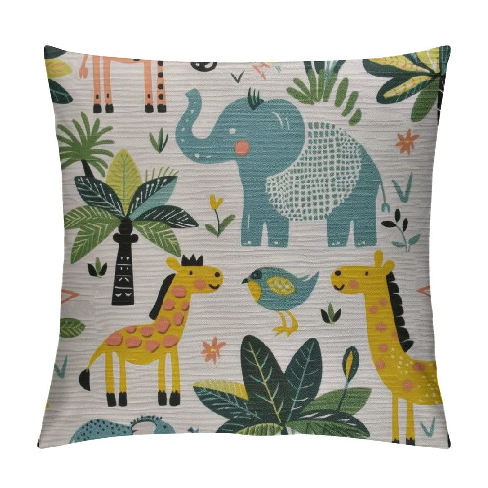 ONETECH Throw Pillow Covers Safari Animals with Cute Hippo Crocodile ...