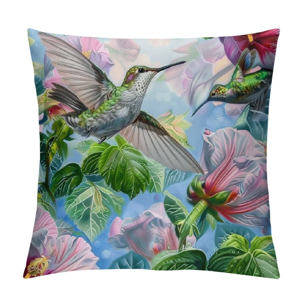 ONETECH Throw Pillow Covers Spring Hummingbirds with White Floral ...