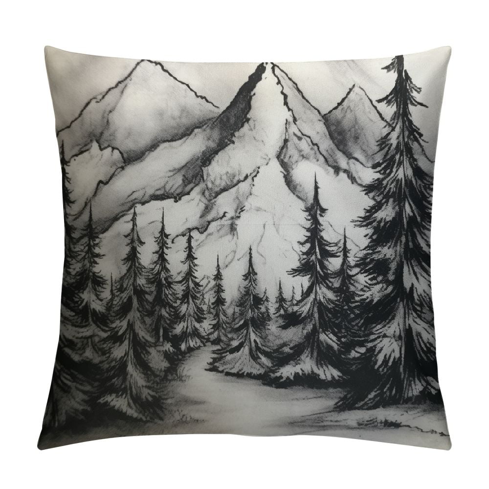 ONETECH Throw Pillows Cover Drawing Winter Forest Sketch Black White ...