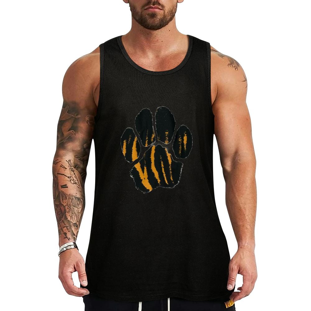 ONETECH Tiger Print Paw Print Black Retro Style Men's Vacation Tank Top ...