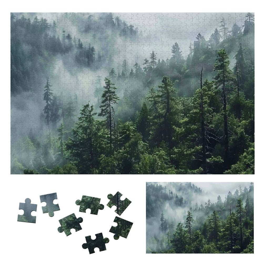 ONETECH Trees Fog Mist Wooden Jigsaw Puzzle Challenging Difficult Wood ...
