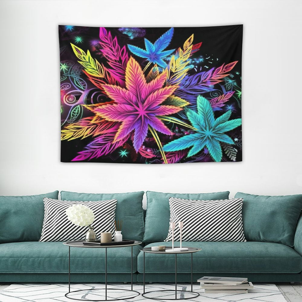 ONETECH Trippy Cannabis Leaves Wall Hangings Art Small 51x59,Teal Purple Gradient Psychedelic ...