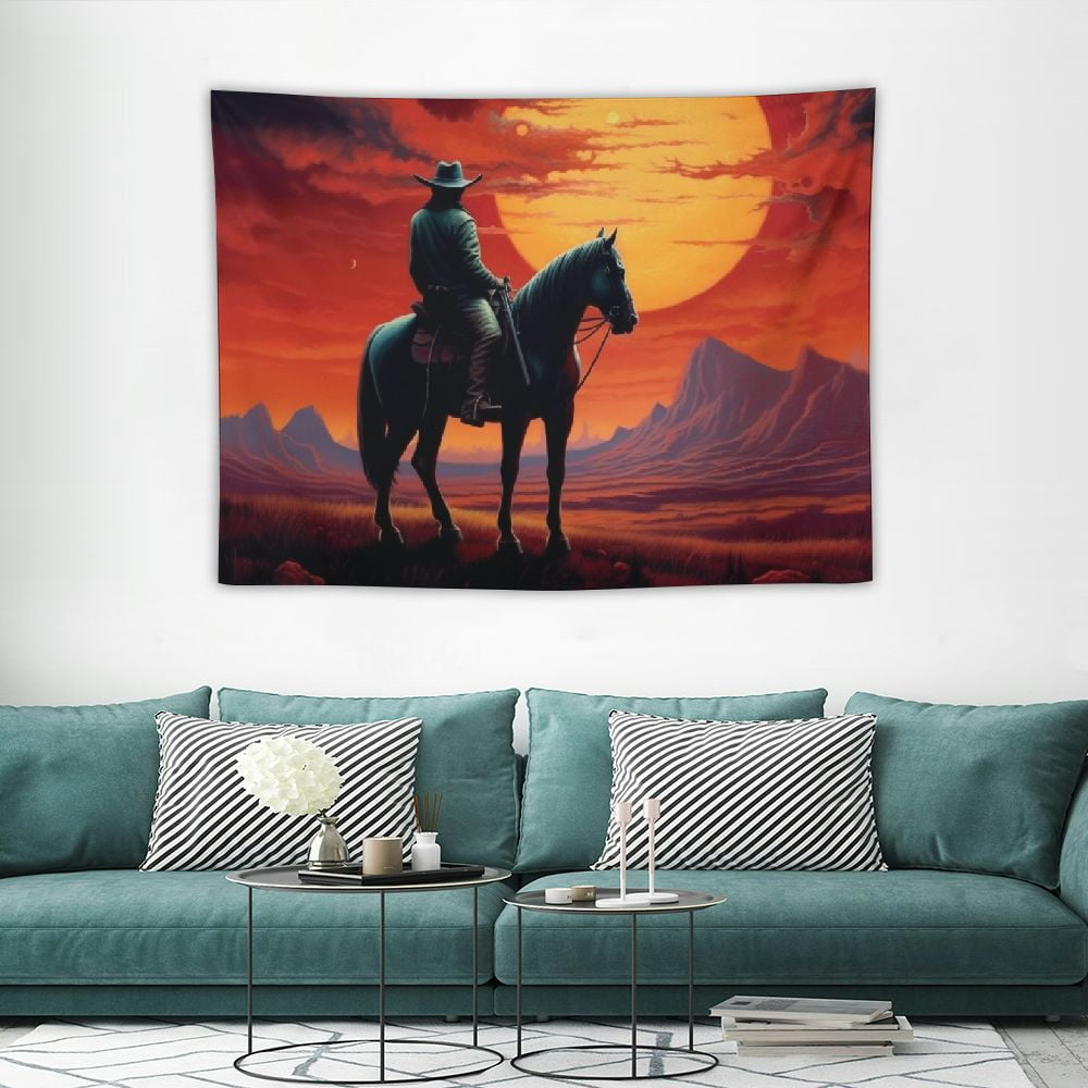 FUMJ Trippy Planet Tapestry Western Cowboy Tapestry Sun Mountain Wall ...