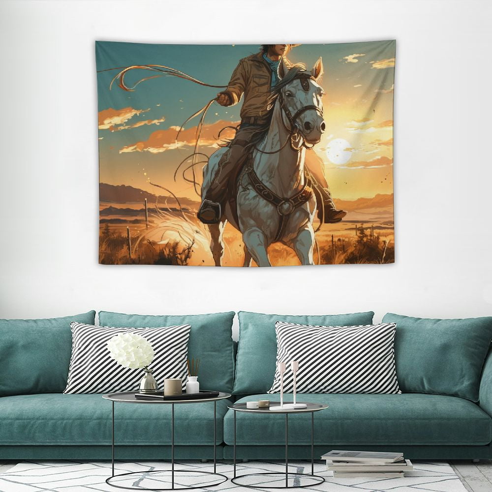 FUMJ Trippy Planet Tapestry Western Cowboy Tapestry Sun Mountain Wall ...