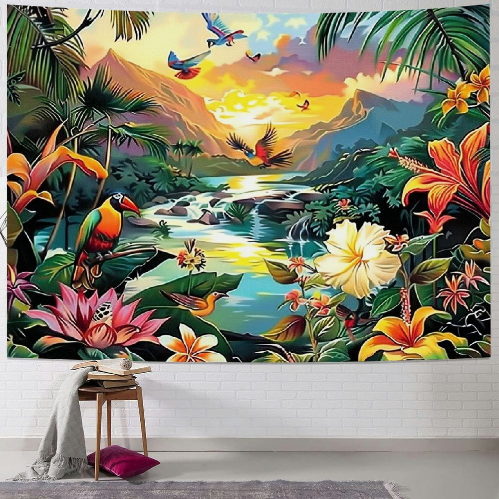 FUMJ Trippy Sun Tapestry Vintage Floral Plants Tapestry Hippie ...