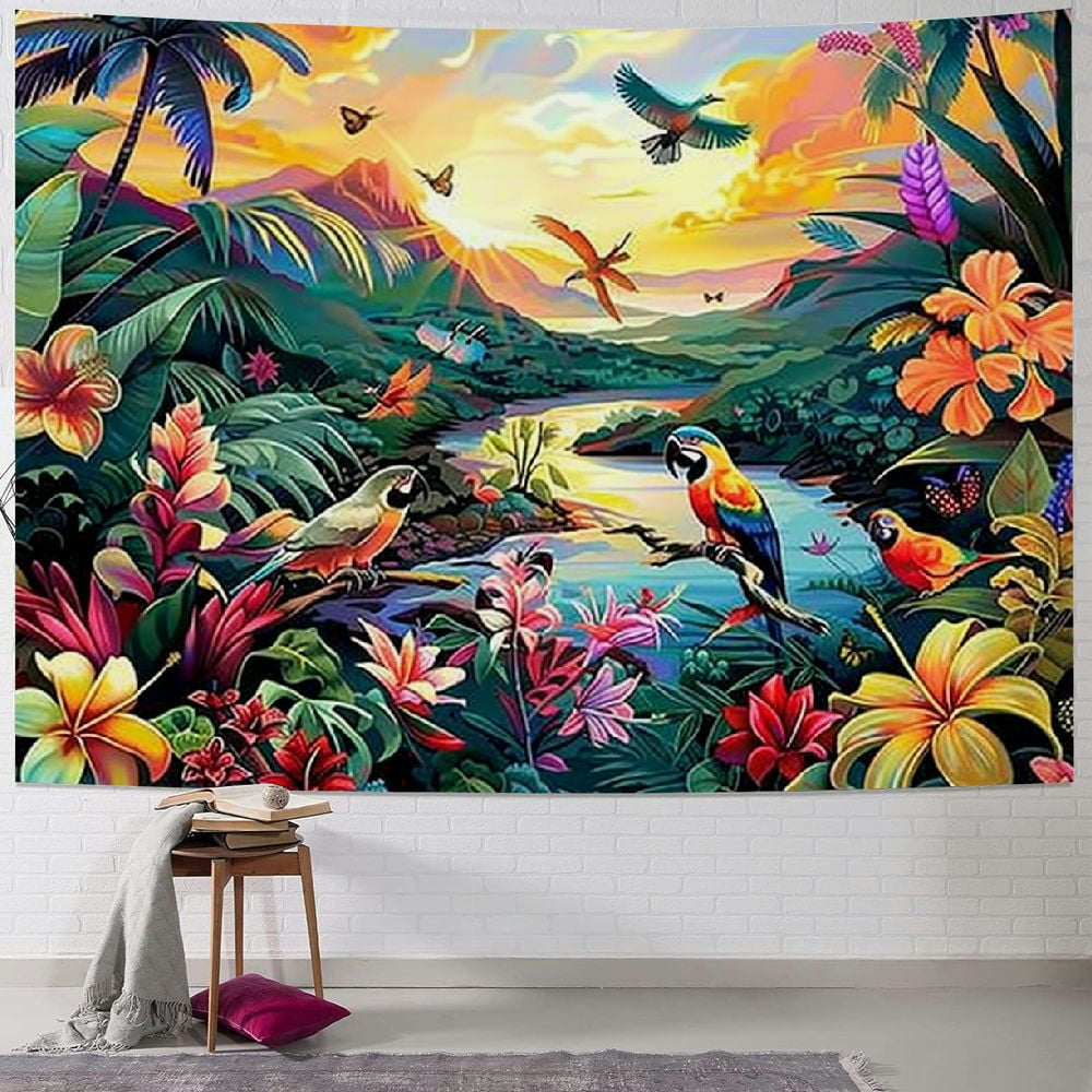 FUMJ Trippy Sun Tapestry Vintage Floral Plants Tapestry Hippie ...