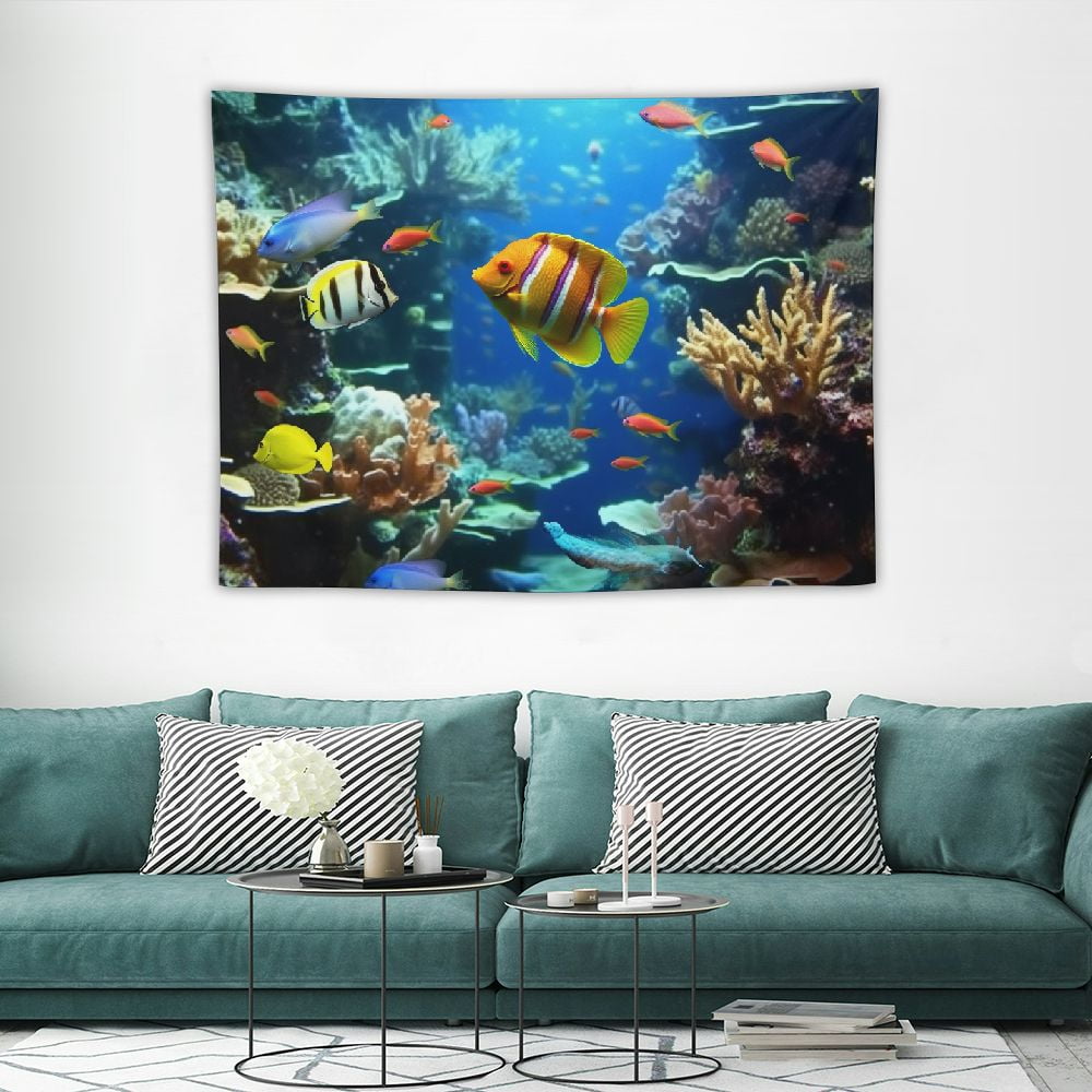 ONETECH Tropical Fish Tapestry Coral Reef and Marine Life Under Blue ...