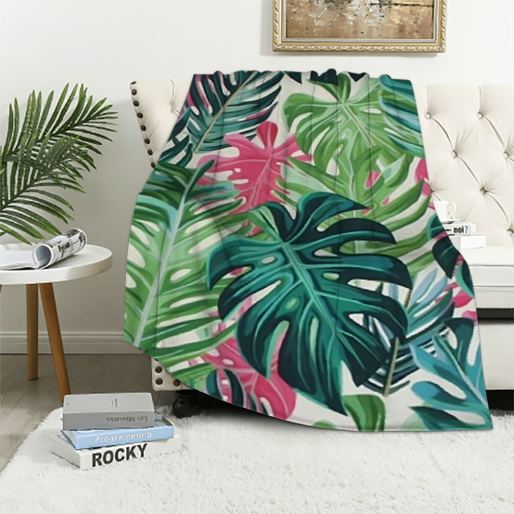ONETECH Tropical Palm Leaves Throw Blanket Crystal Velvet Bed Blanket ...