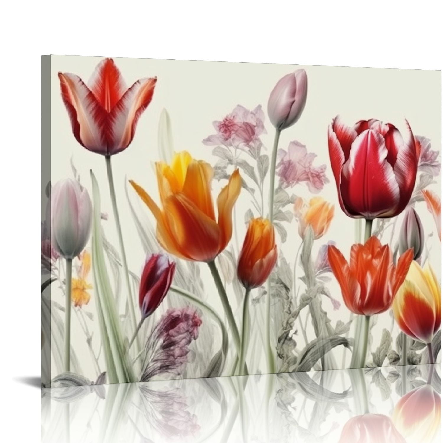 ONETECH Tulip Flower Wall Art Canvas Flowers Wall Decor White ...