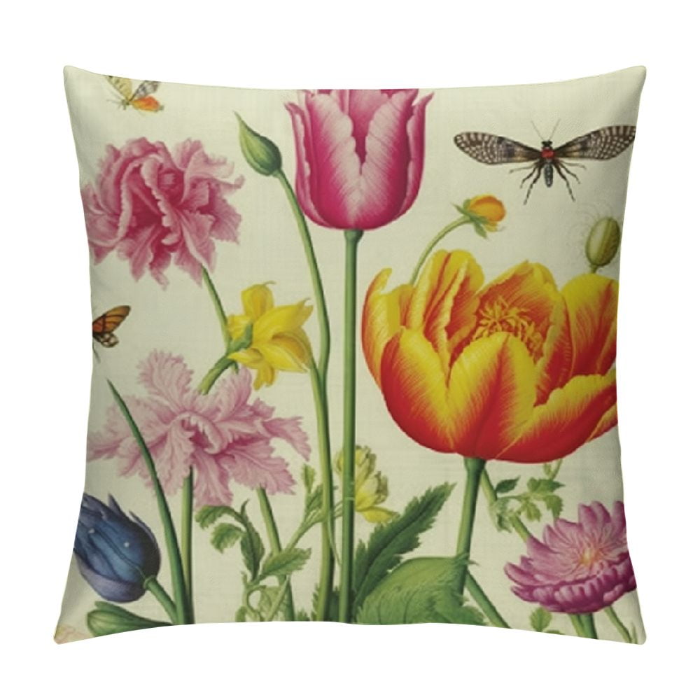FUMJ Tulip Spring Floral Pillow Covers Farmhouse Garden Colorful ...