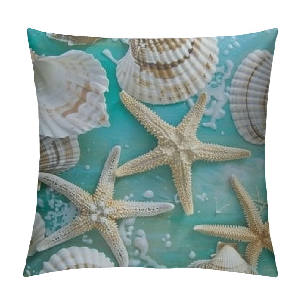 ONETECH Turquoise Coastal Pillow Covers Beach Starfish Seashell Ocean ...