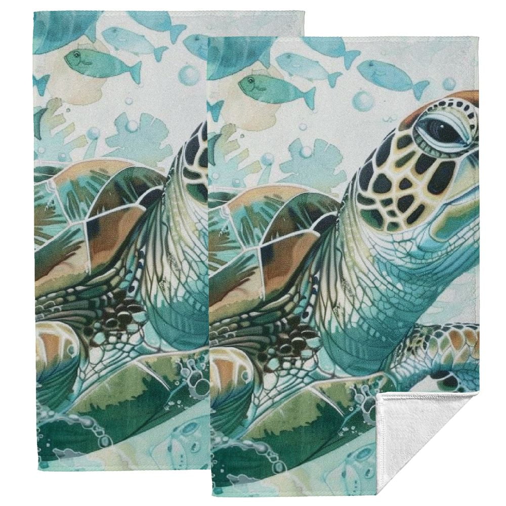 ONETECH Turtle Sea Animals Water Bubbles Soft Bath Towel Absorbent Hand ...