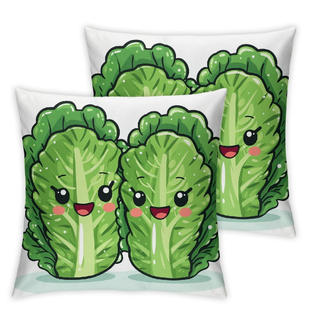 ONETECH Two Lettuce Plants with Face Square Pillowcase Set of 2, Simple Shape, Bold Colors ...