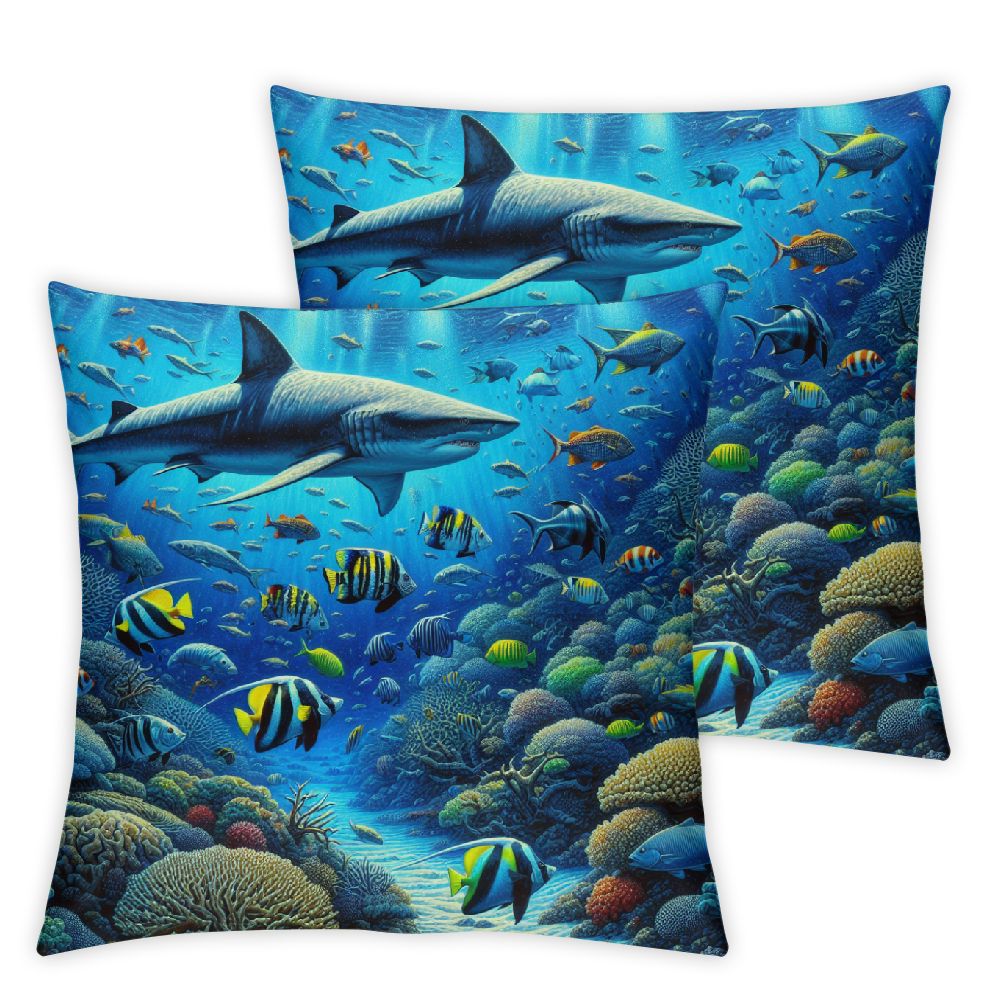 ONETECH Under Sea Fish Sharks Short Plush Pillow Covers Set of 2 ...