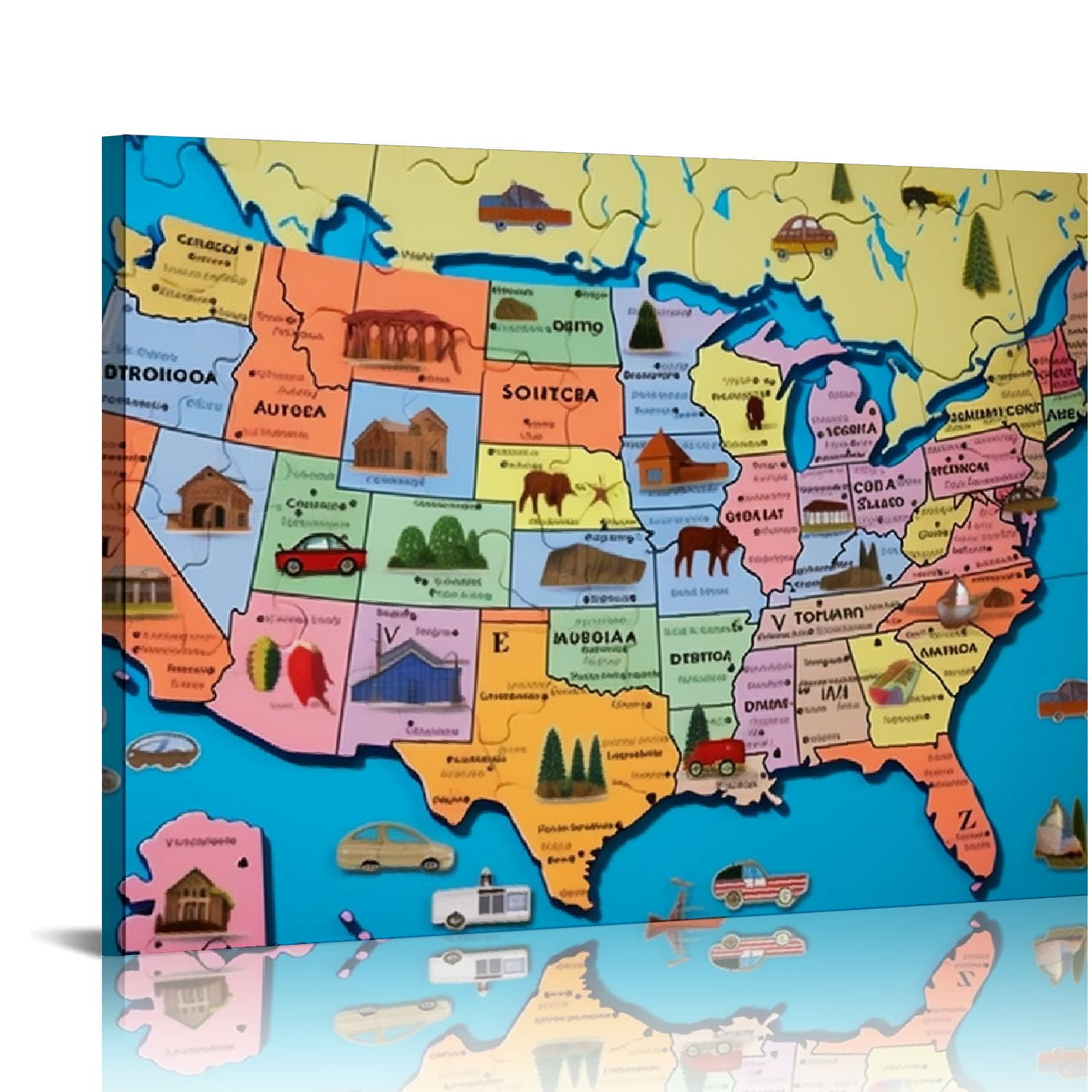 FUMJ United States of America USA Kids Map Poster Art Prints Stretched ...