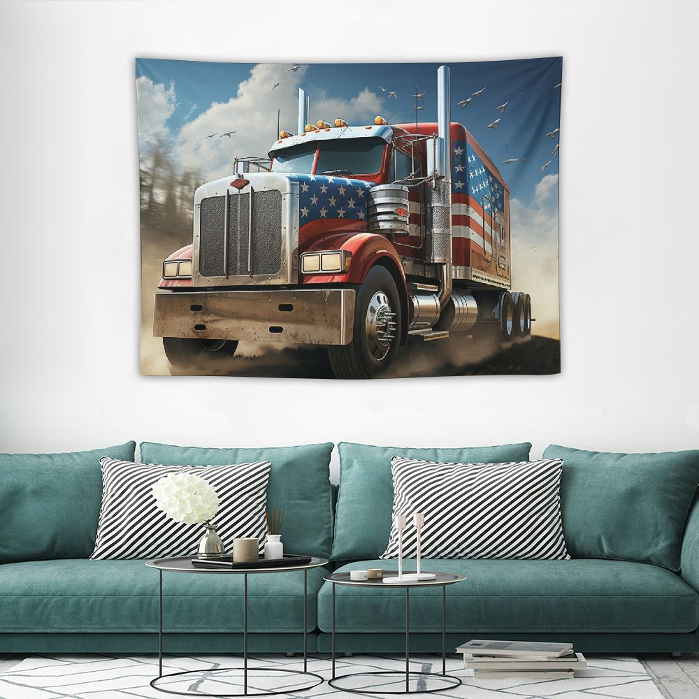 ONETECH Us American Flag Semi Truck Driver Tapestry Wall Hanging Living ...