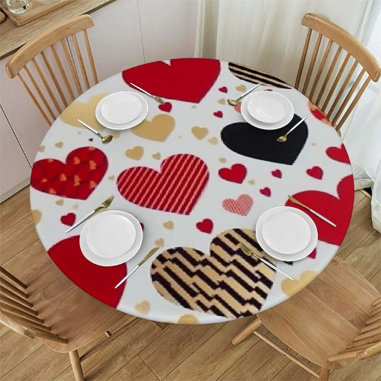 ONETECH Valentine's Day Red and Gold Love Heart Tablecloth Round ...