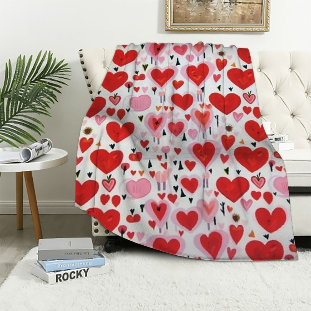 FUMJ Valentine's Day Romantic Heart-Shaped Pattern Plush Throw Blanket ...