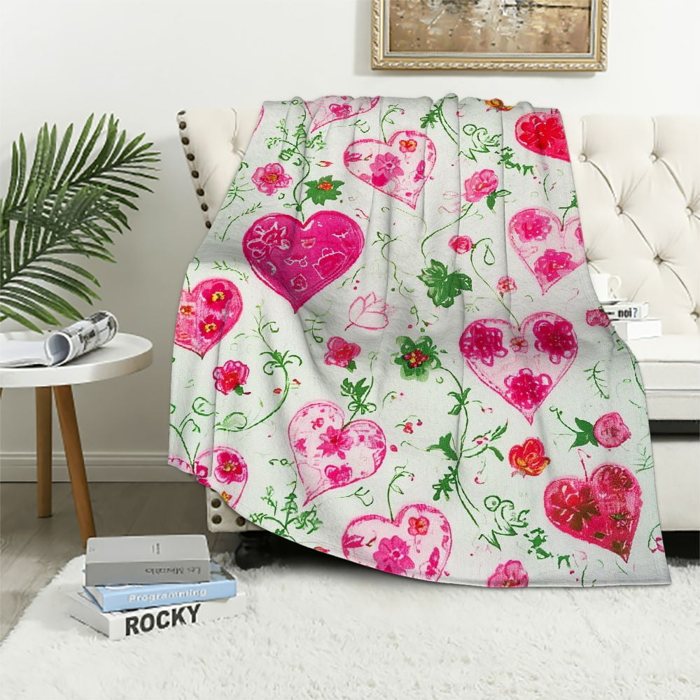 ONETECH Valentines' Day Throw Blanket, Pink Hearts Flannel Blanket ...