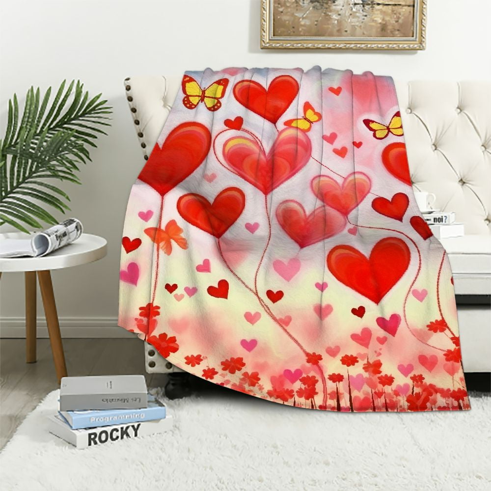 ONETECH Valentines' Day Throw Blanket, Romantic Love Heart Blanket ...