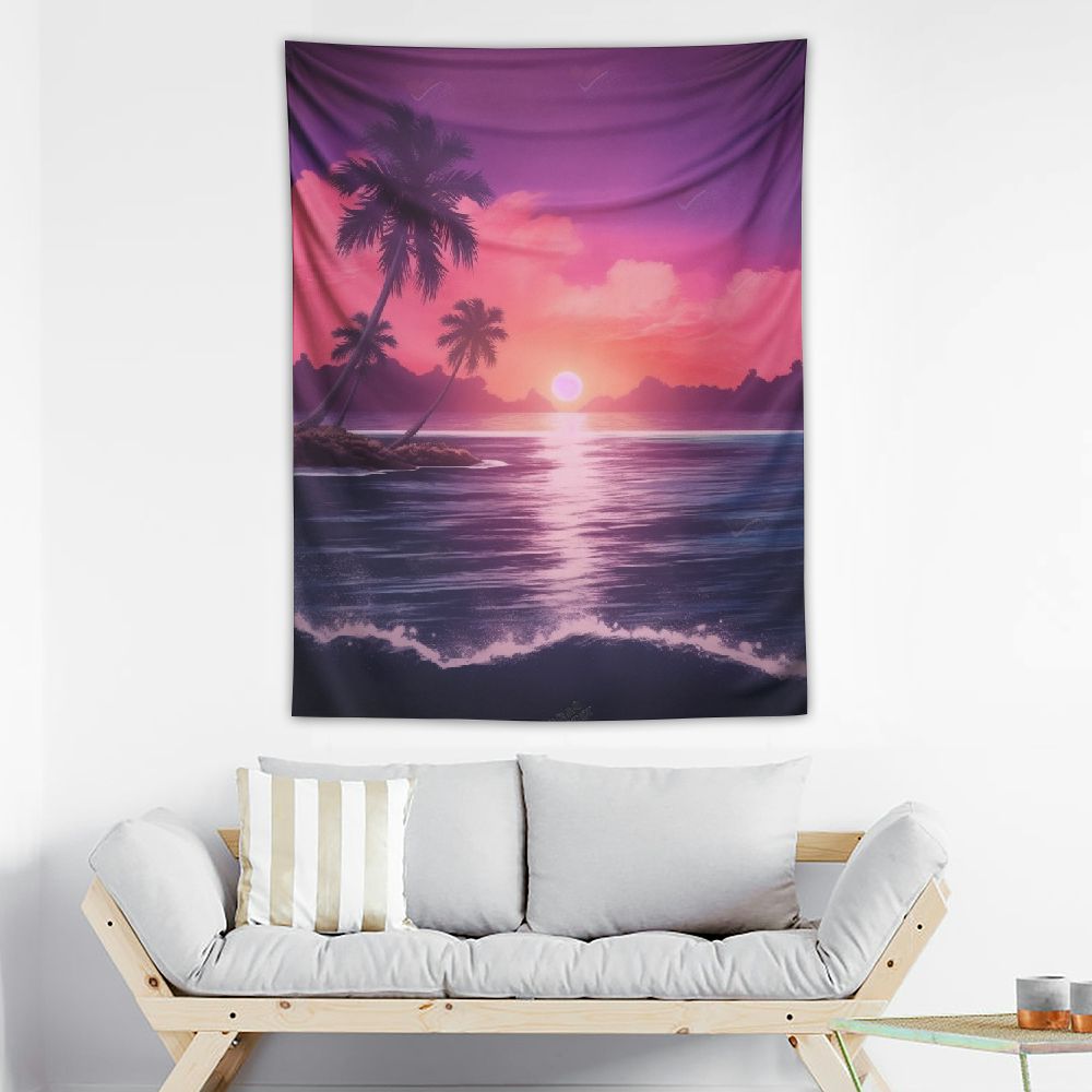 FUMJ Vaporwave Beach Sunset Aesthetic Art Tapestry Wall Tapestry Wall ...