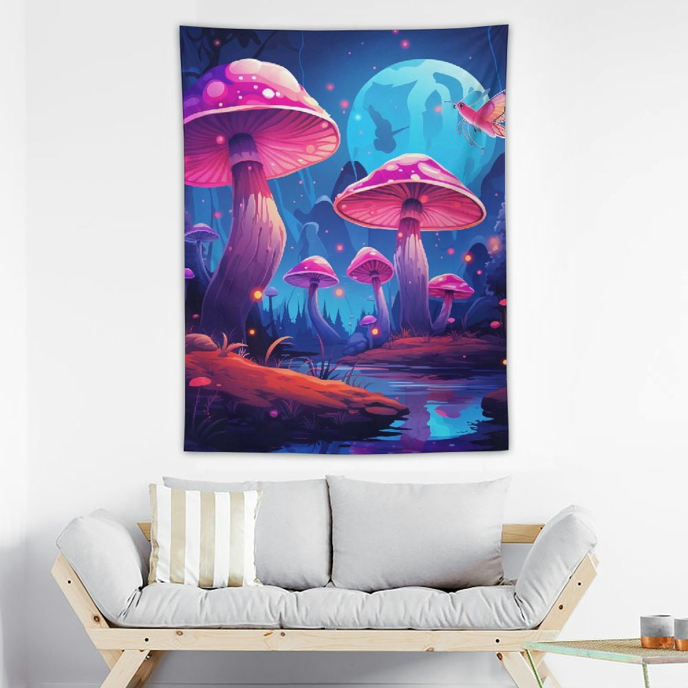 ONETECH Vertical Red Mushroom Tapestry Moon Star Tapestries for Bedroom ...