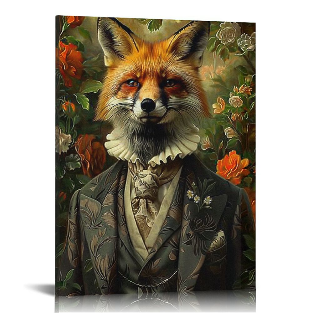 ONETECH Victorian Fox, Vintage Gothic Canvas Art Print, Dark Academia ...