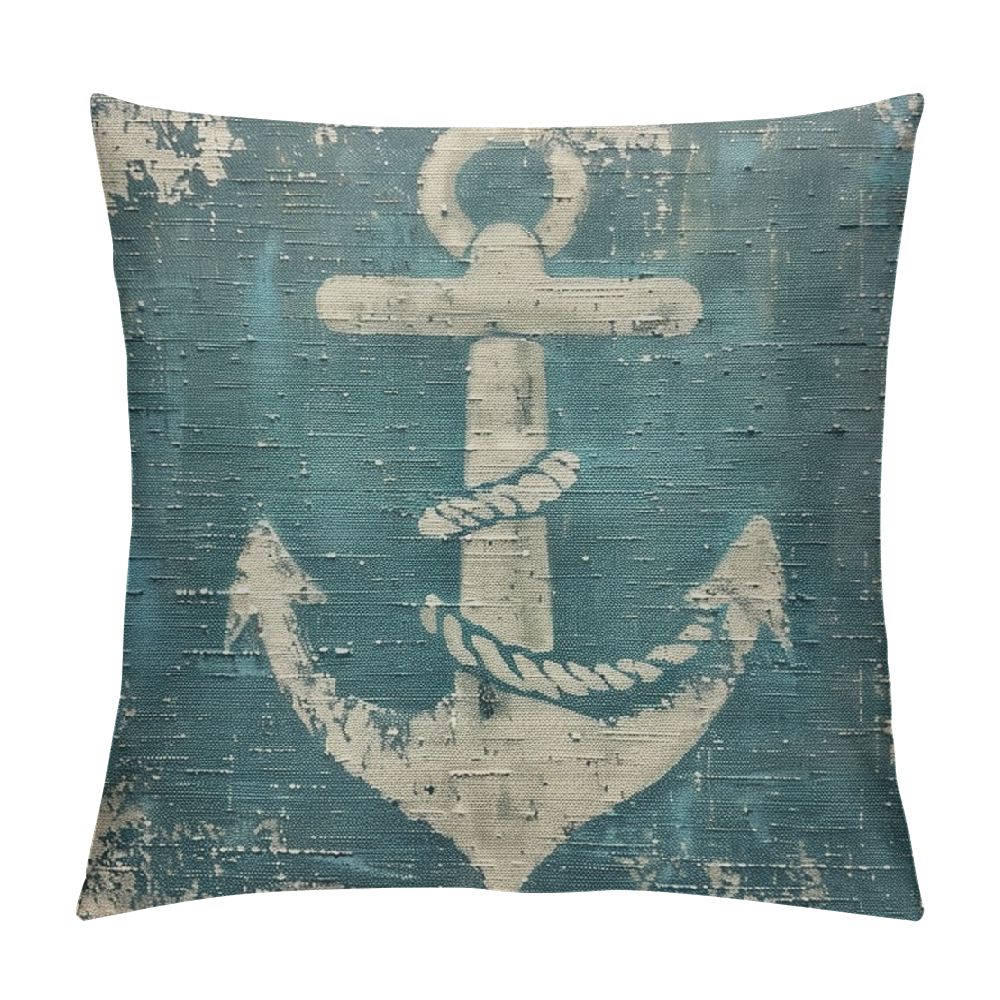 ONETECH Vintage Anchor Throw Pillow Cover Blue Background Marine Ocean ...