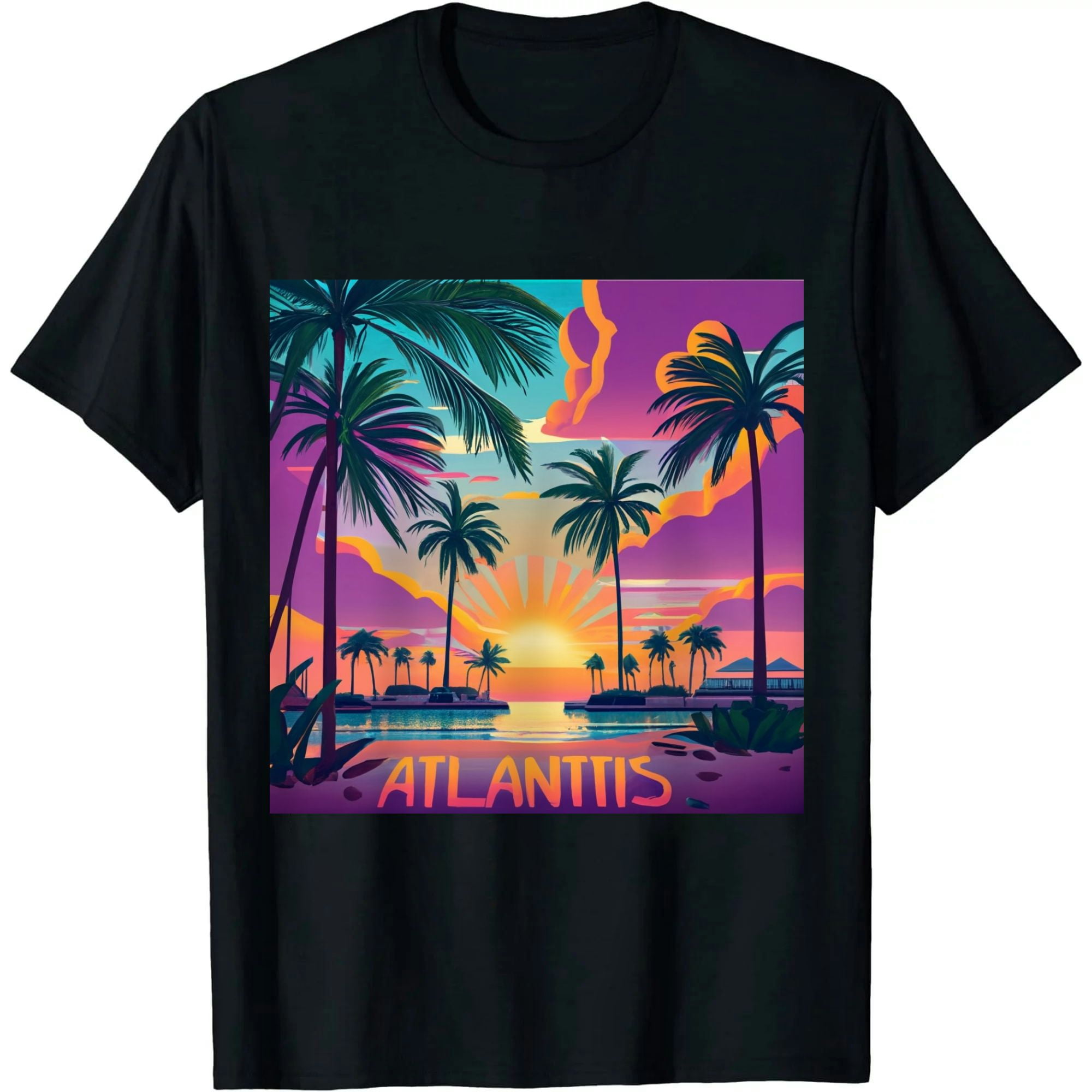 ONETECH Vintage Atlantis Bahamas Palm Trees Sunset Retro T-Shirt ...