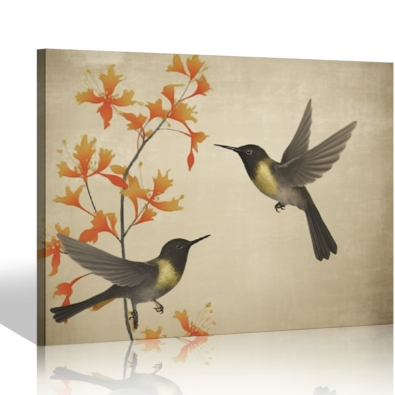 ONETECH Vintage Bird Painting Wall Decor Black and Gold Hummingbird ...