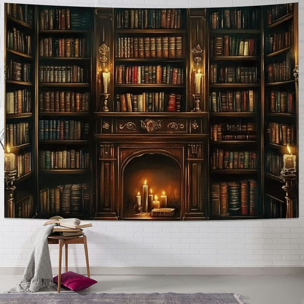 ONETECH Vintage Bookshelf Tapestry Medieval Art Book Tapestries Wall ...