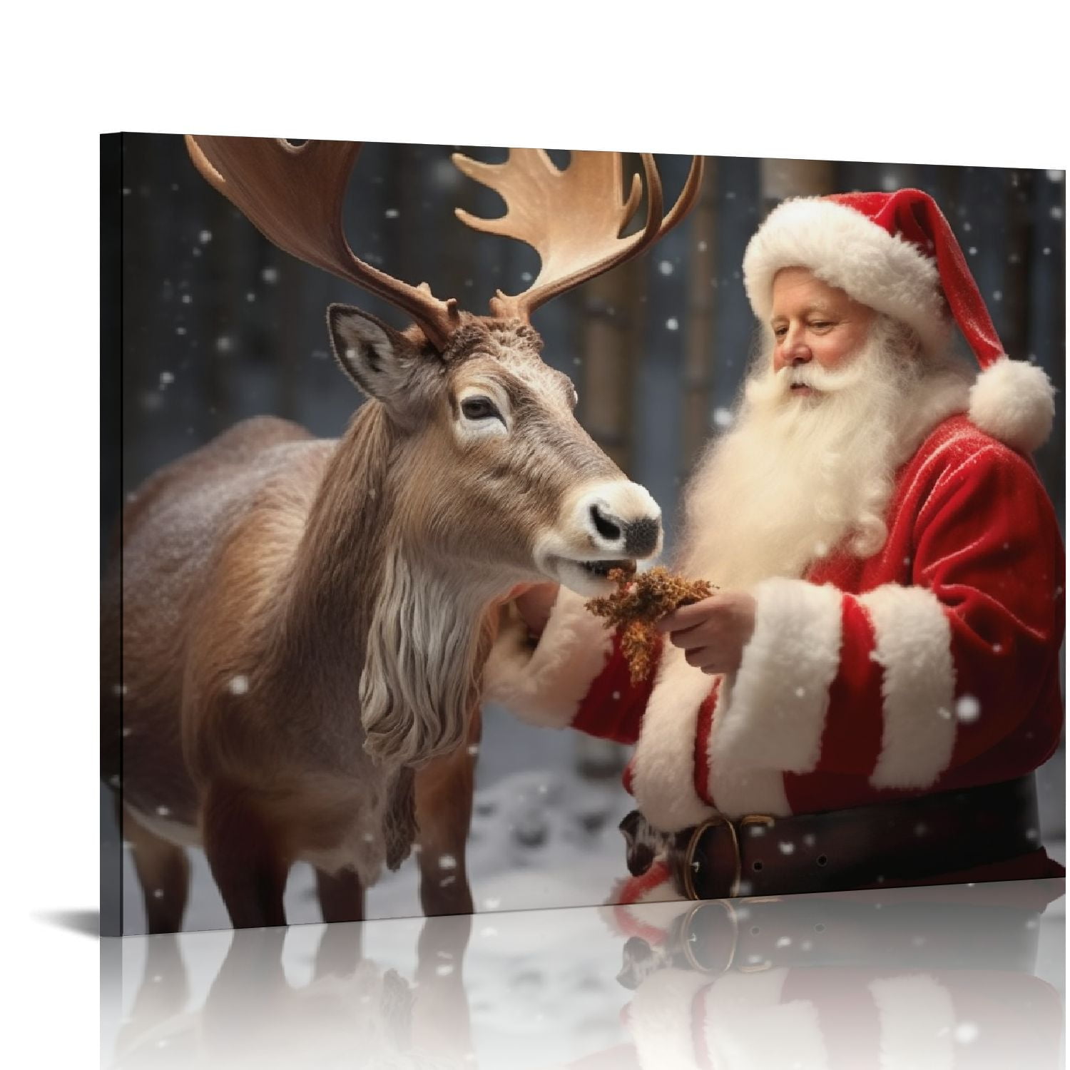 ONETECH Vintage Christmas Posters Santa Claus Feeding A Reindeer ...