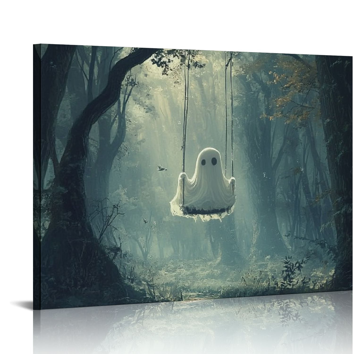 ONETECH Vintage Cute Ghost Canvas Wall Art, Funny Ghost on A Swing in ...