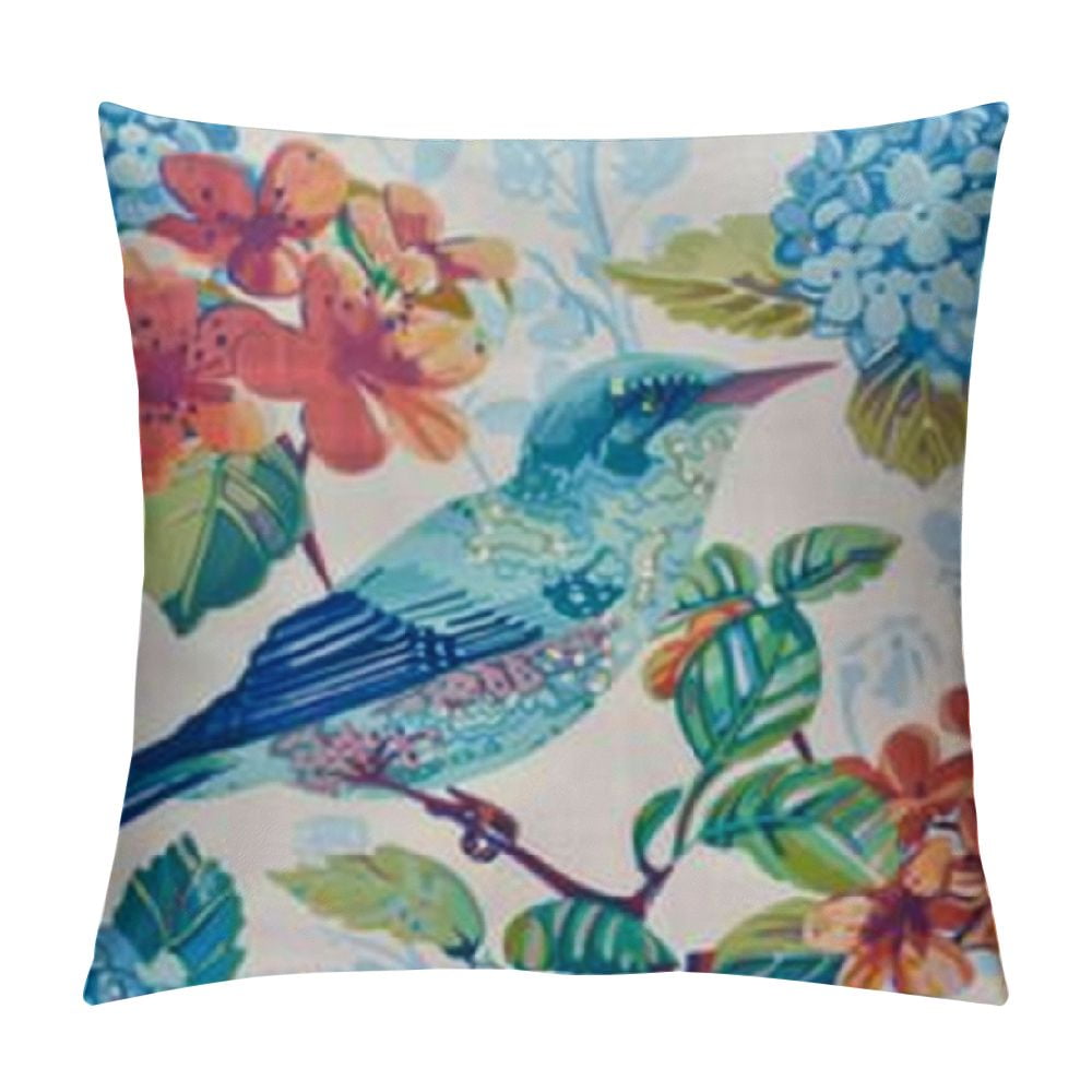 ONETECH Vintage Floral Pillow Covers Blue Hydrangeas and Hummingbirds ...