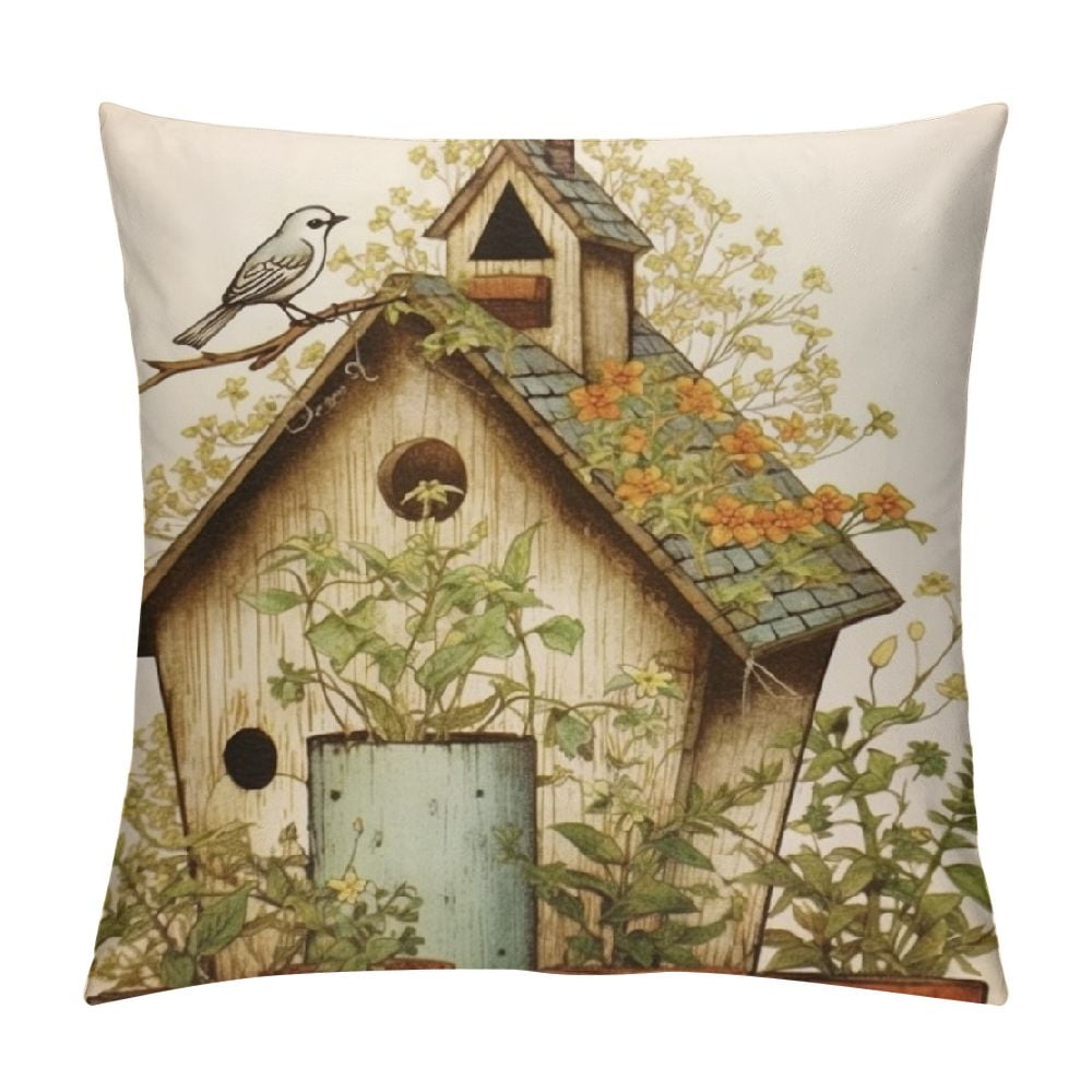 ONETECH Vintage Flower with Birds Nest Decorative Throw Pillow Covers ...