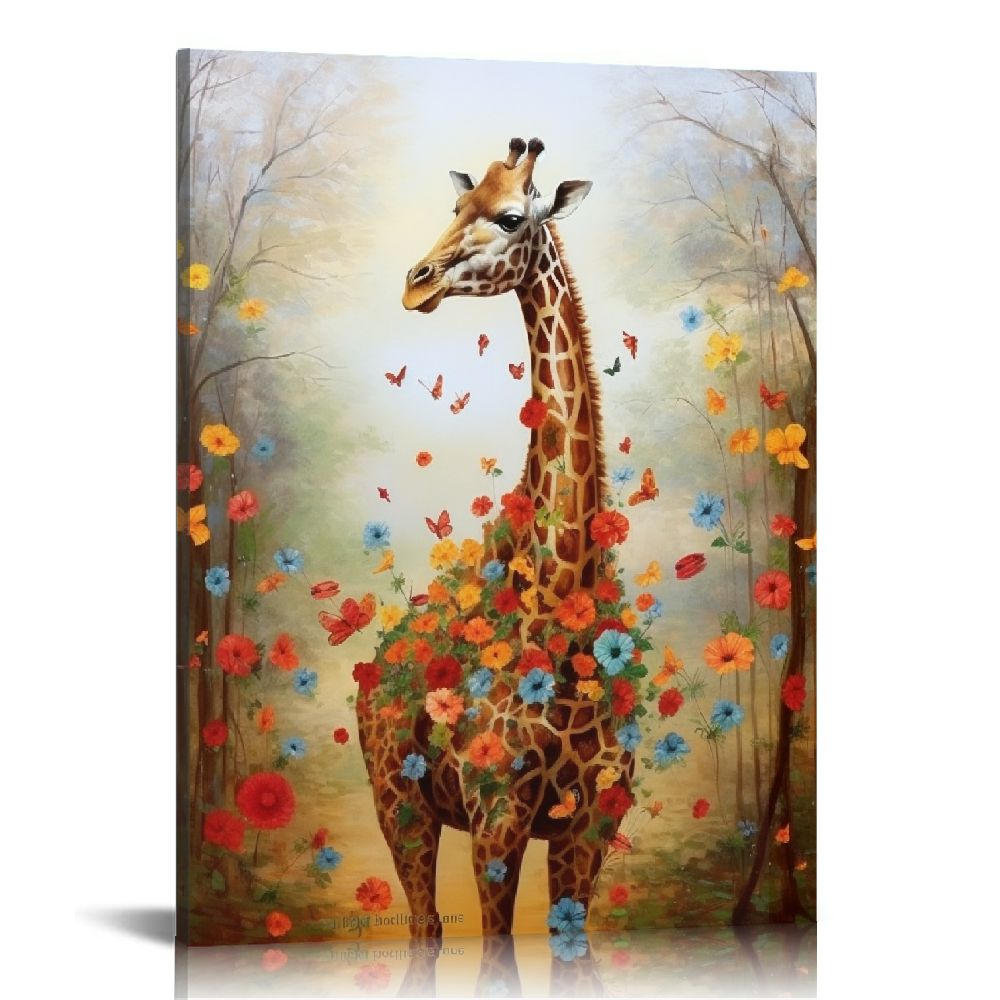ONETECH Vintage Giraffe Canvas Wall Art Wild Animal Floral Giraffe ...