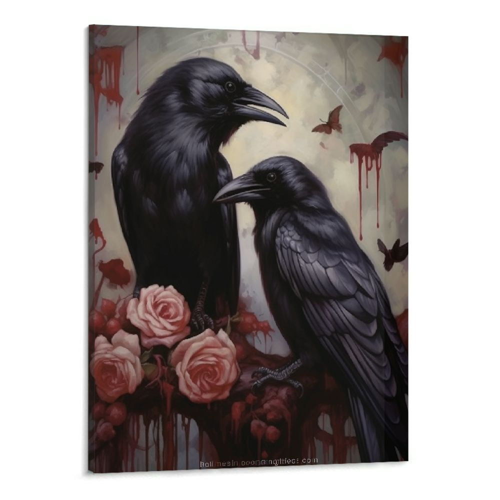 ONETECH Vintage Gothic Canvas Wall Art Raven Couple Art Vintage Floral ...