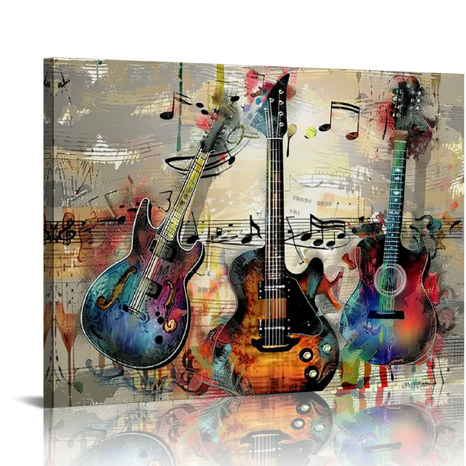 ONETECH Vintage Guitar Canvas Wall Art Music Notes Picture Prints ...