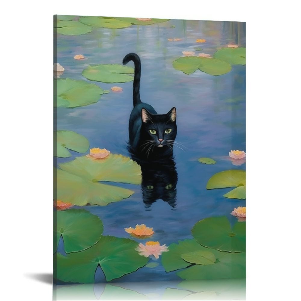 ONETECH Vintage Monet Water Lilies Cat Canvas Wall Art Famous Oil ...