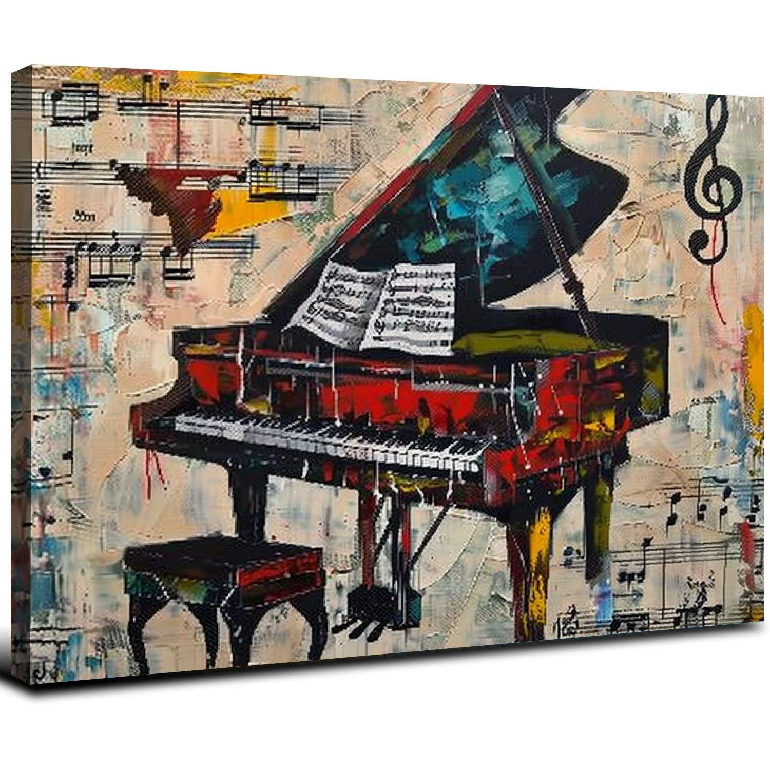 ONETECH Vintage Music Wall Art Retro Piano Painting Art Print on Canvas ...