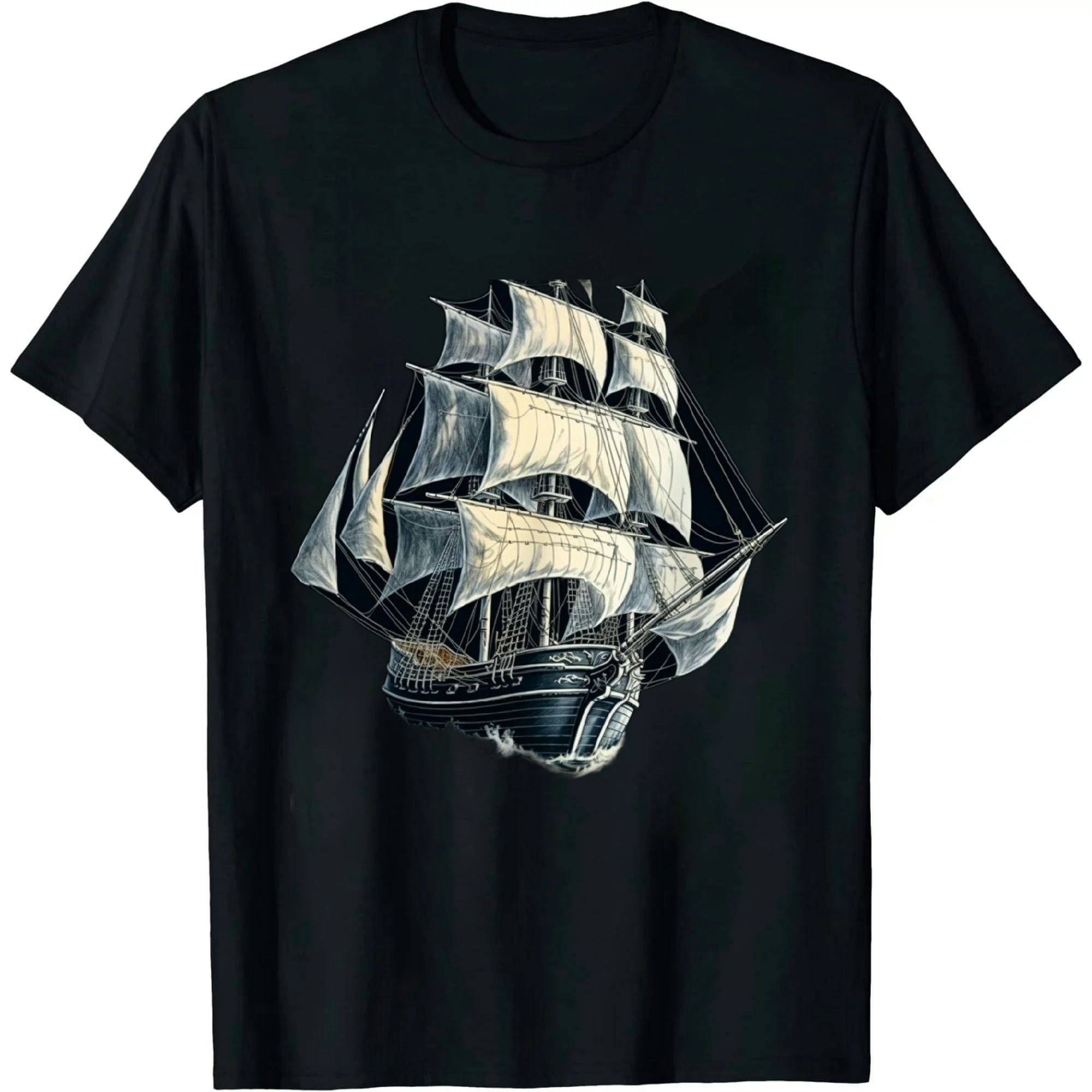 ONETECH Vintage Pirate Ship T-Shirt Retro Nautical Boat Captain Tee T ...
