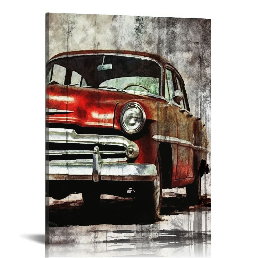 ONETECH Vintage Rustic Old Car Canvas Wall Art Classic American Car ...